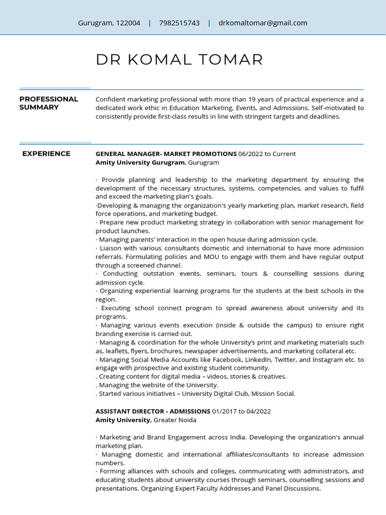 Drkomal Tomar CV 5th Oct | PDF | Marketing | Advertising