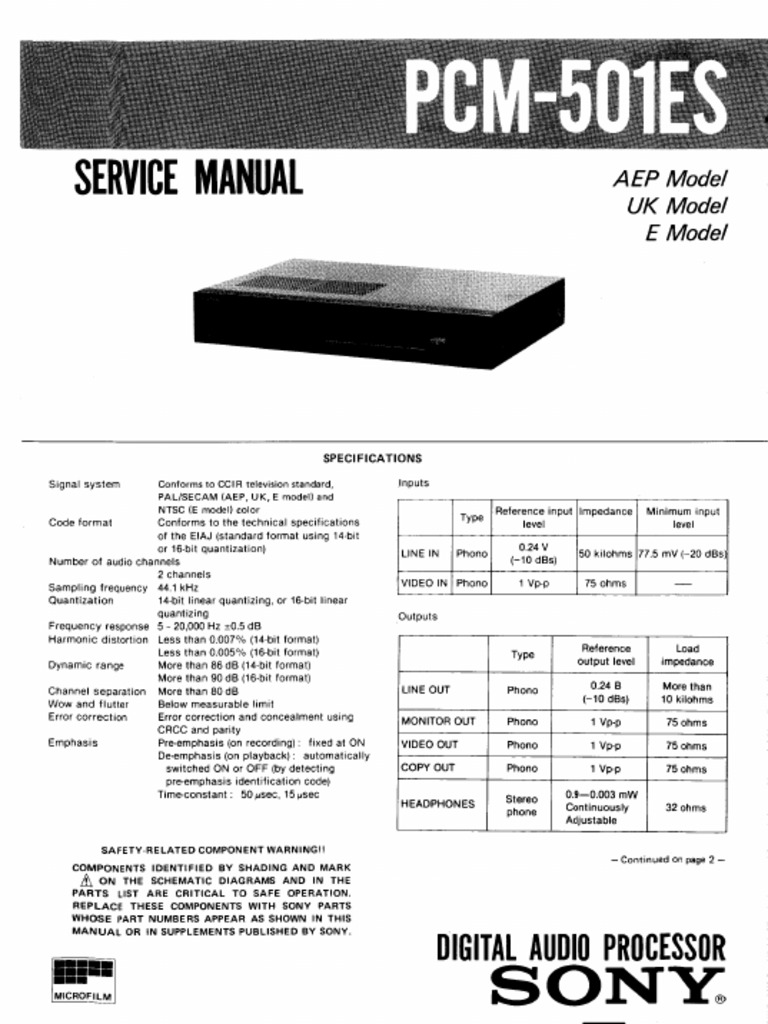SONY PCM-501ES Owner's Manual | PDF