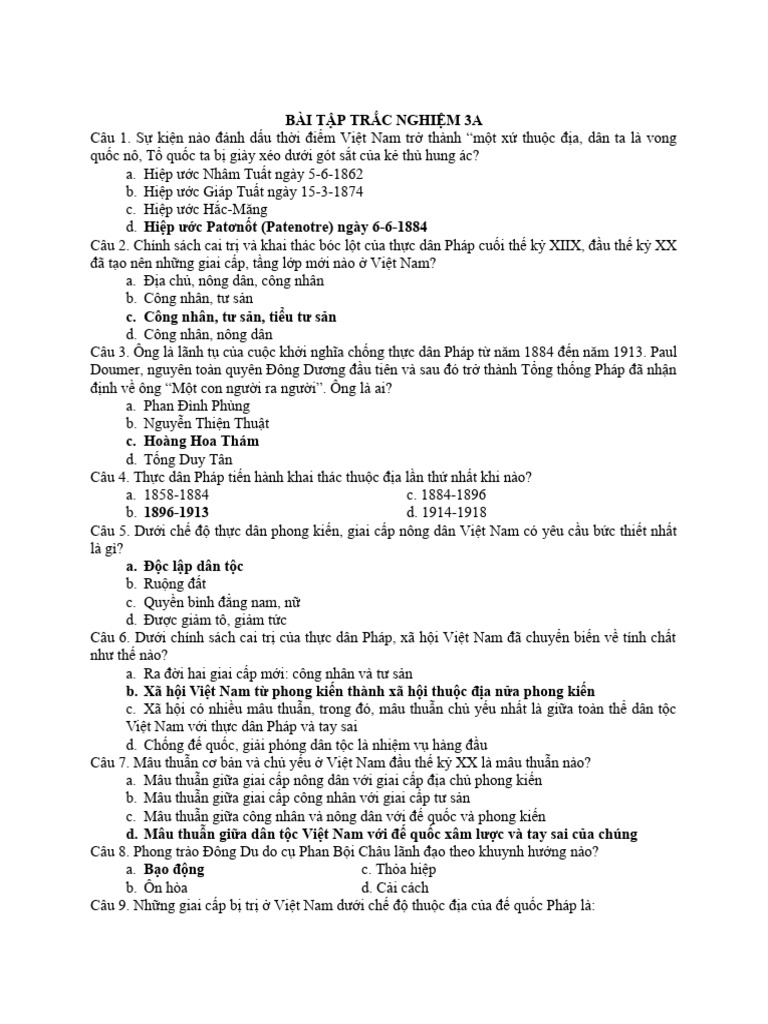 Bài Tập Trắc Nghiệm 3A | PDF