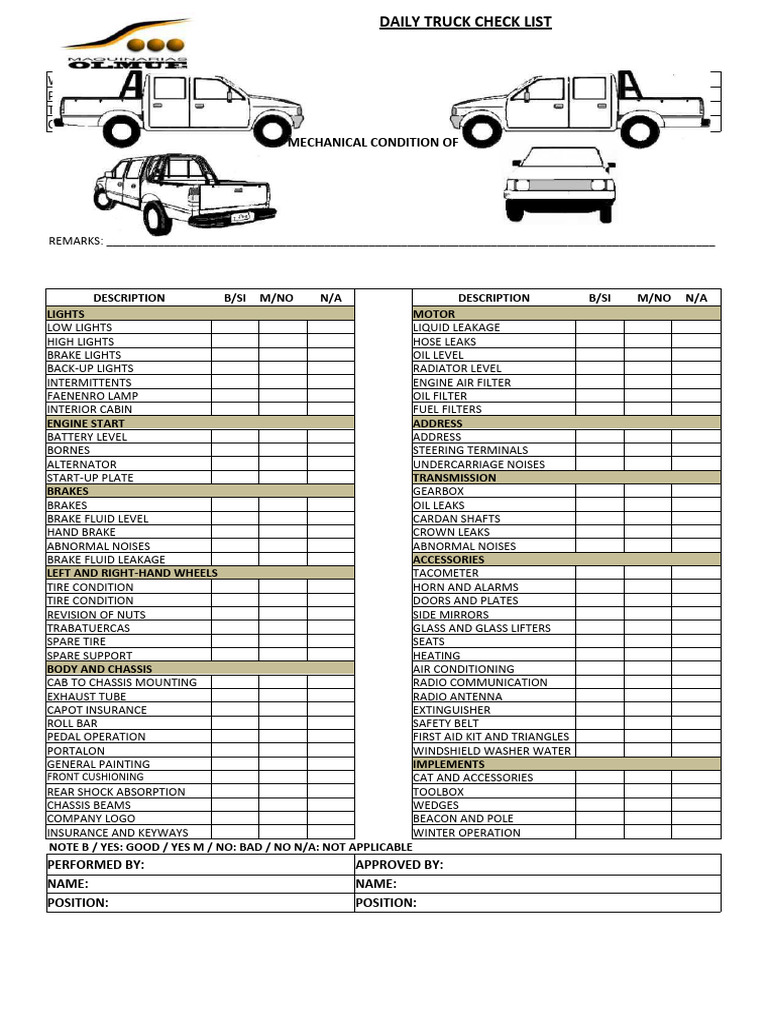 Check List Van PDF | PDF | Leak | Truck
