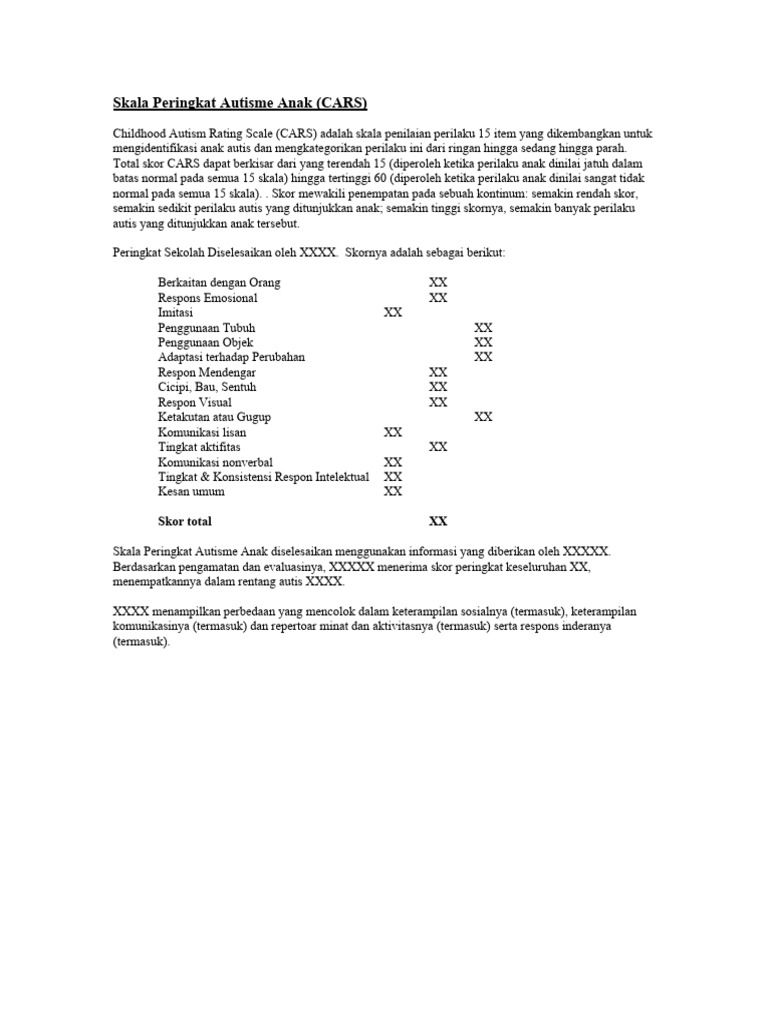 Skala Penilaian Autisme Masa Kecil Mobil | PDF