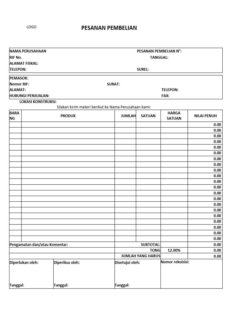 Format Pesanan Pembelian | PDF