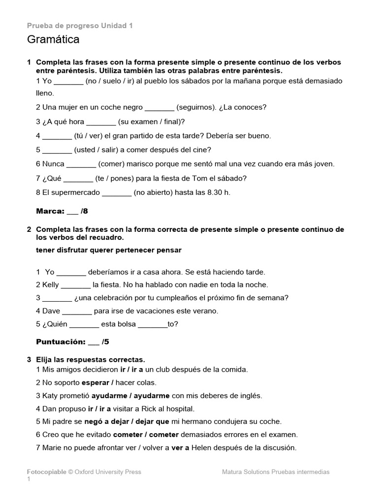 Soluciones Prueba de Progreso Intermedio Unidad 1 | PDF