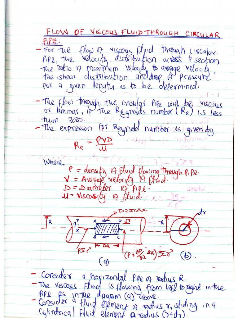 Flow of Viscous Fluid Through Circular Pipes | PDF