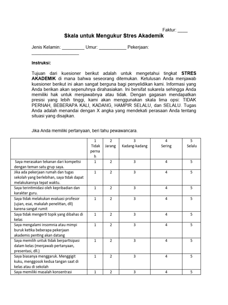 Kuesioner Stres Akademik Mahasiswa | PDF | Pengembangan Diri