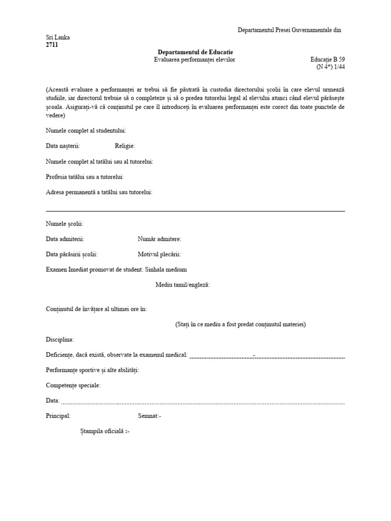 Formular Certificat de Plecare | PDF