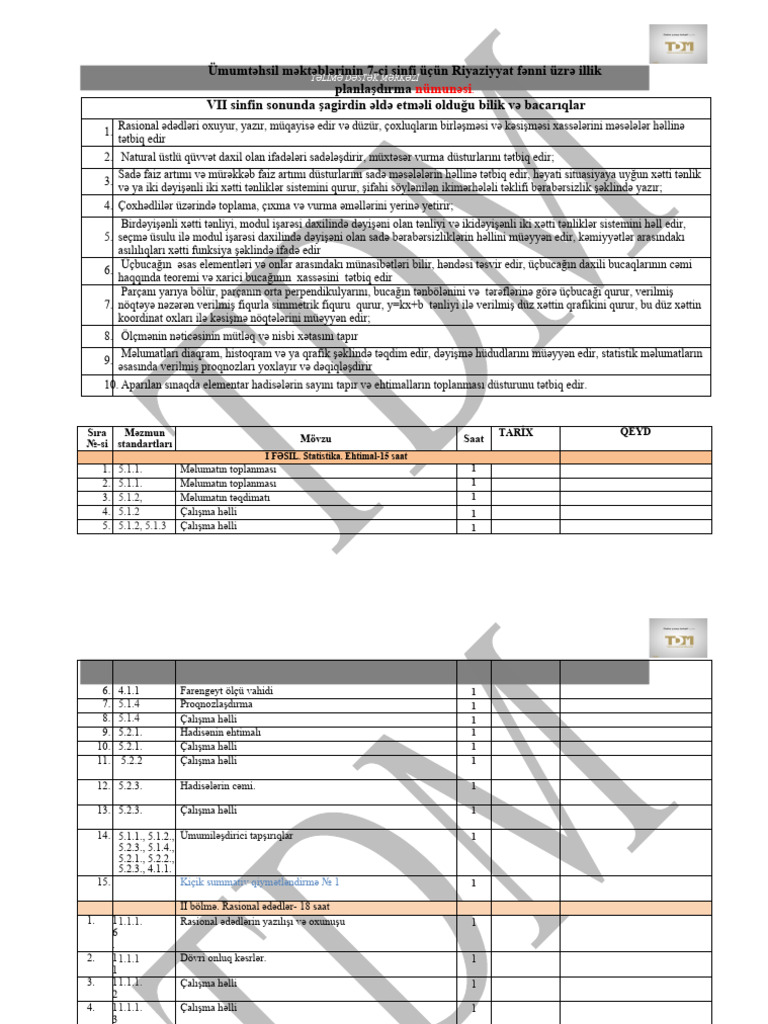 7 Ci Sinif Riyaziyyat | PDF