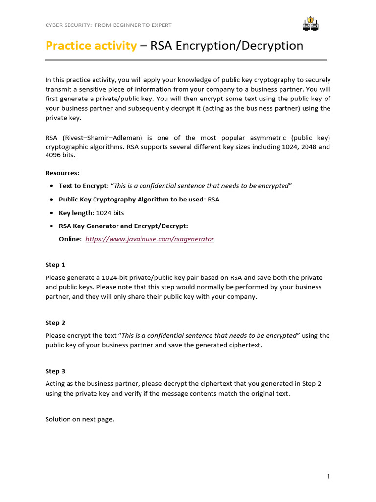 Practice Activity Cryptography | PDF