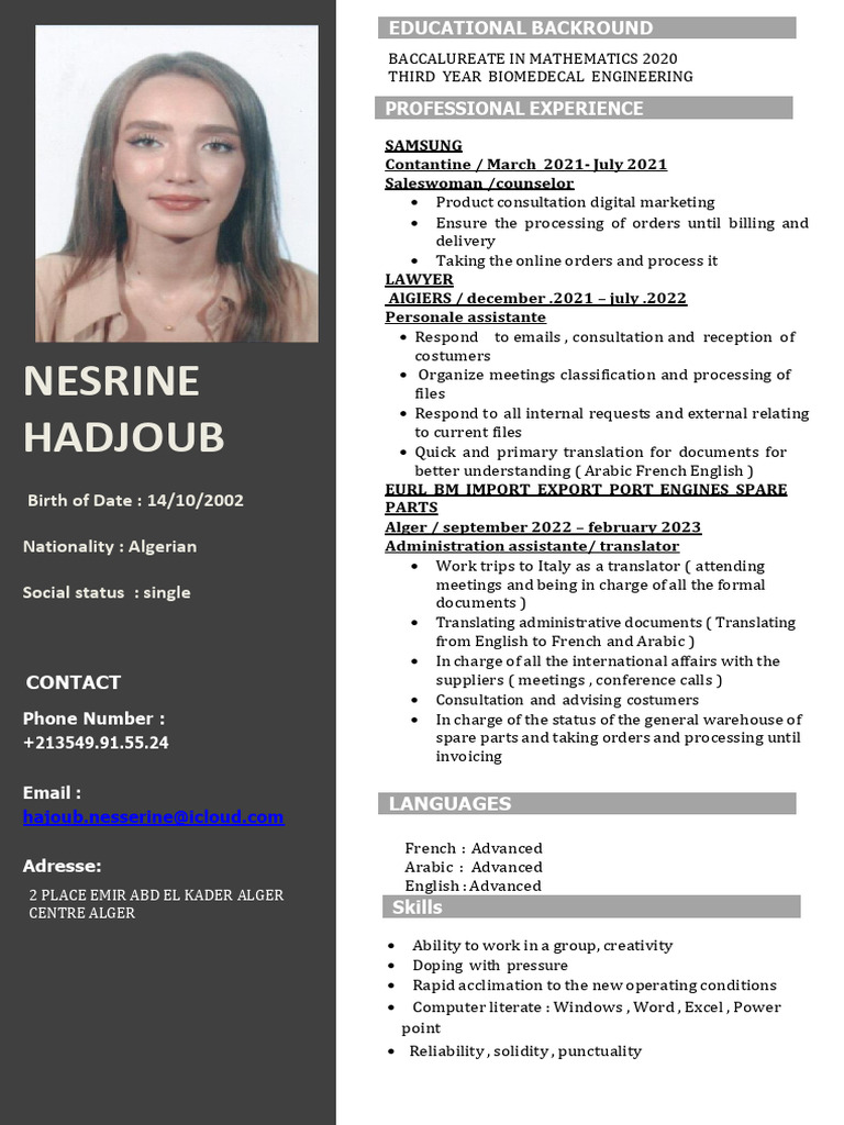 CV NESRINE Version Anglais | PDF