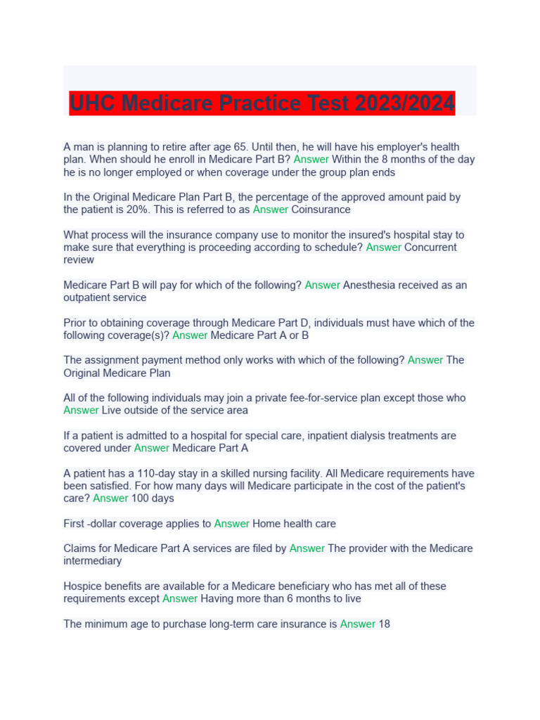 UHC Medicare Practice Test 2023 | PDF
