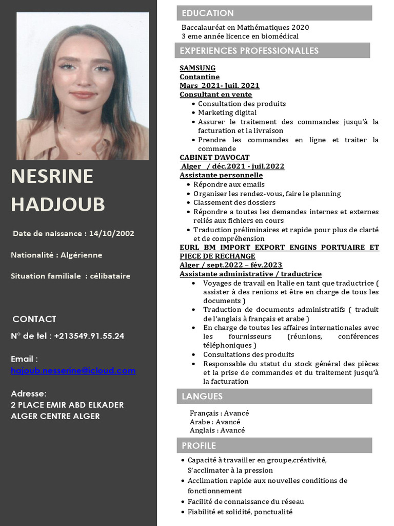 CV NESRINE Version FR | PDF