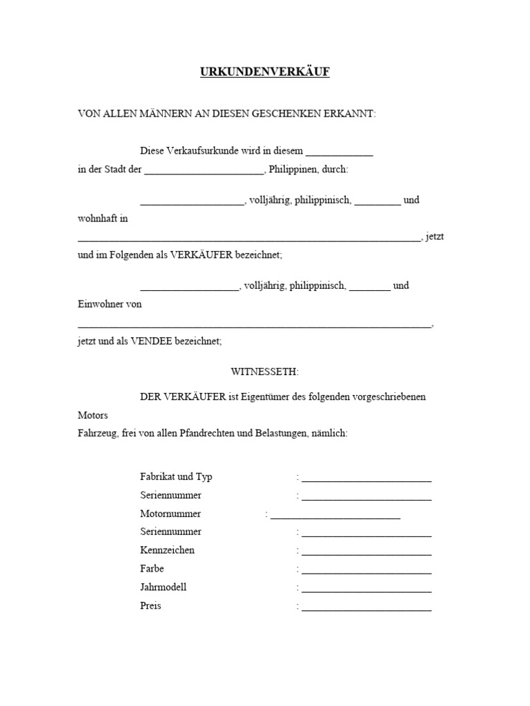 Kaufvertrag Defektes Auto Vordruck