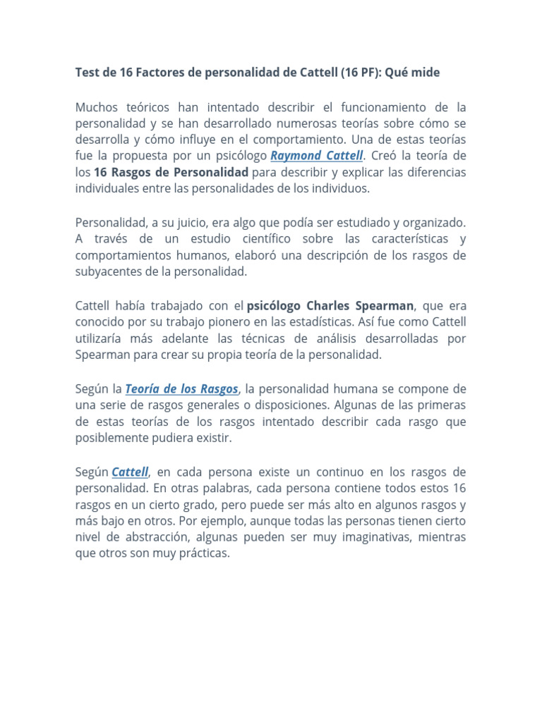 En Qué Consiste El Test De Personalidad De 16 Factores De Cattell – SCTLP
