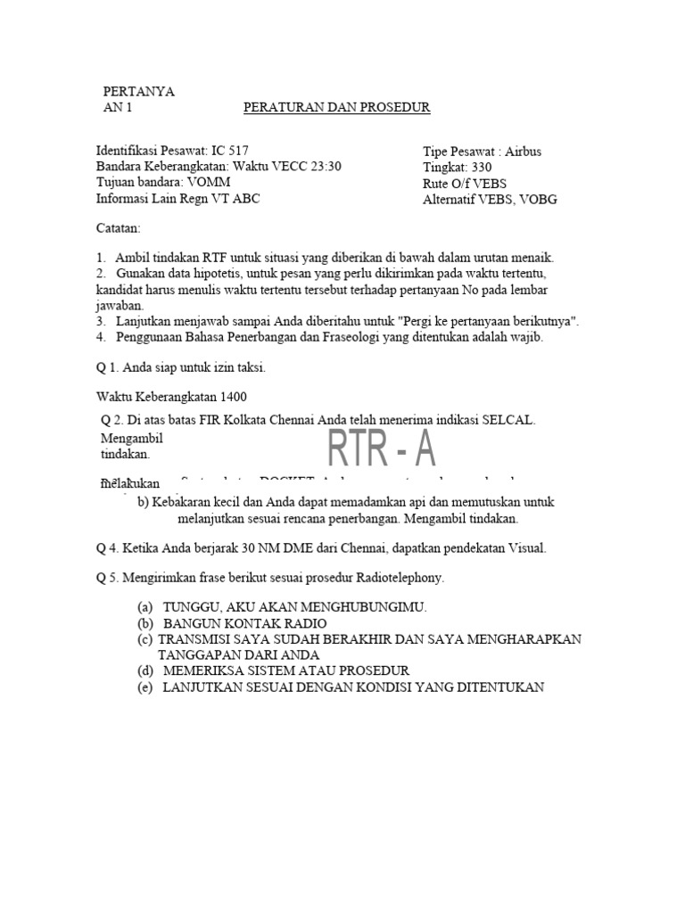 RTR - A (Pertanyaan Bagian 1) | PDF