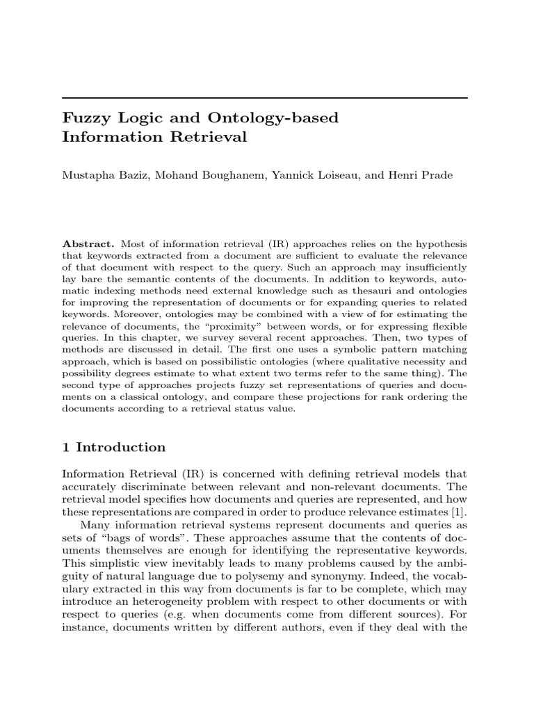 Fuzzy Logic and Ontology-Based Information Retrieval | PDF