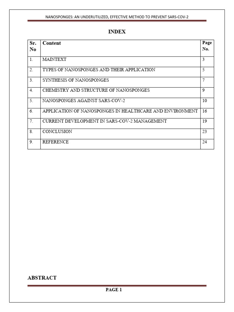 Index Sr. No Content: Nanosponges: An Underutilized, Effective Method To Prevent Sars-Cov-2 ...