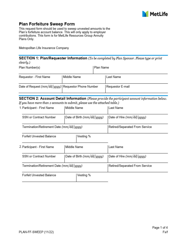 Unvested Balance Forfeiture Request Form | PDF