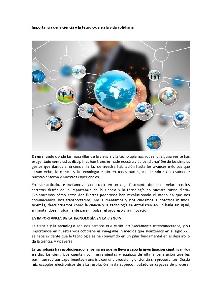 Importancia de La Ciencia y La Tecnología en La Vida Cotidiana | PDF