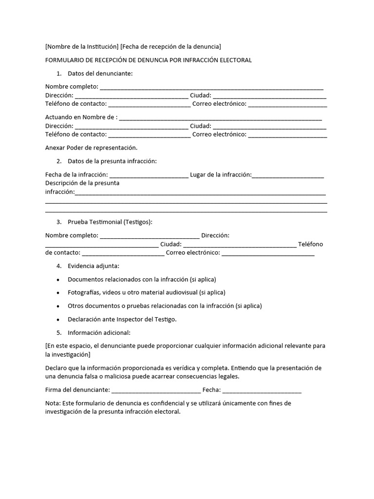 Modelo de Formulario de Denuncia | PDF | Ciencias sociales | Derecho