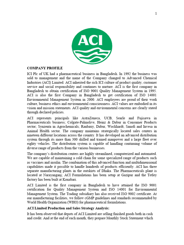 Assignment On SWOT Analysis of ACI Group | PDF | Swot Analysis | Brand