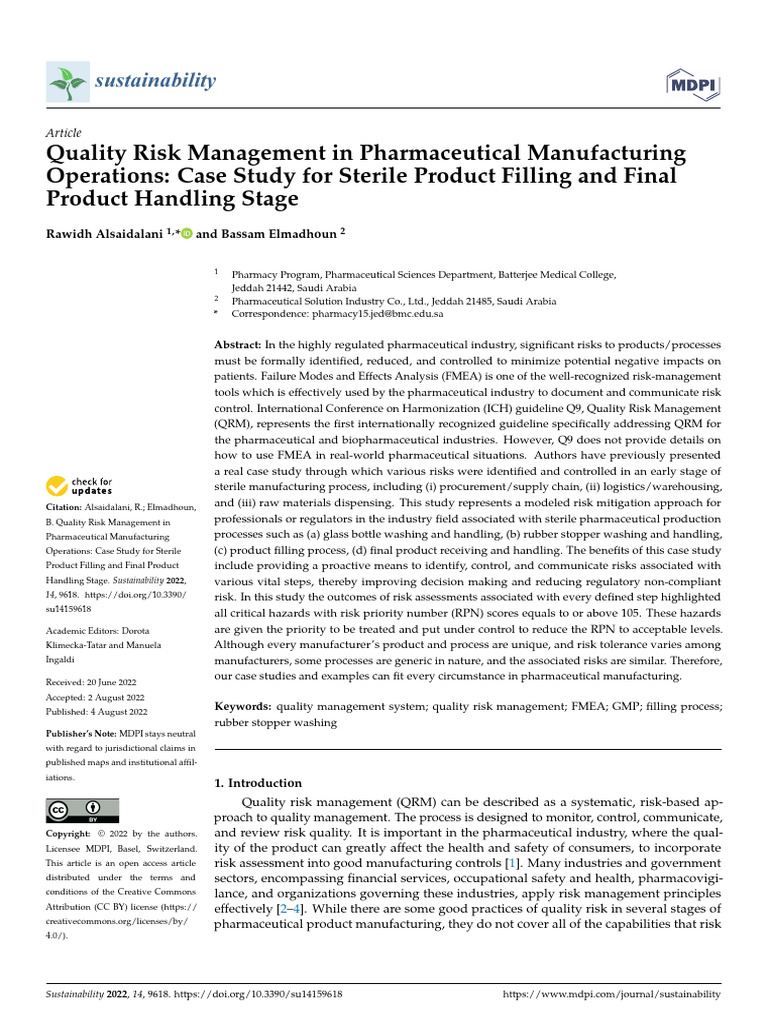 Quality Risk Management in Pharmaceutical Manufacturing Operations ...