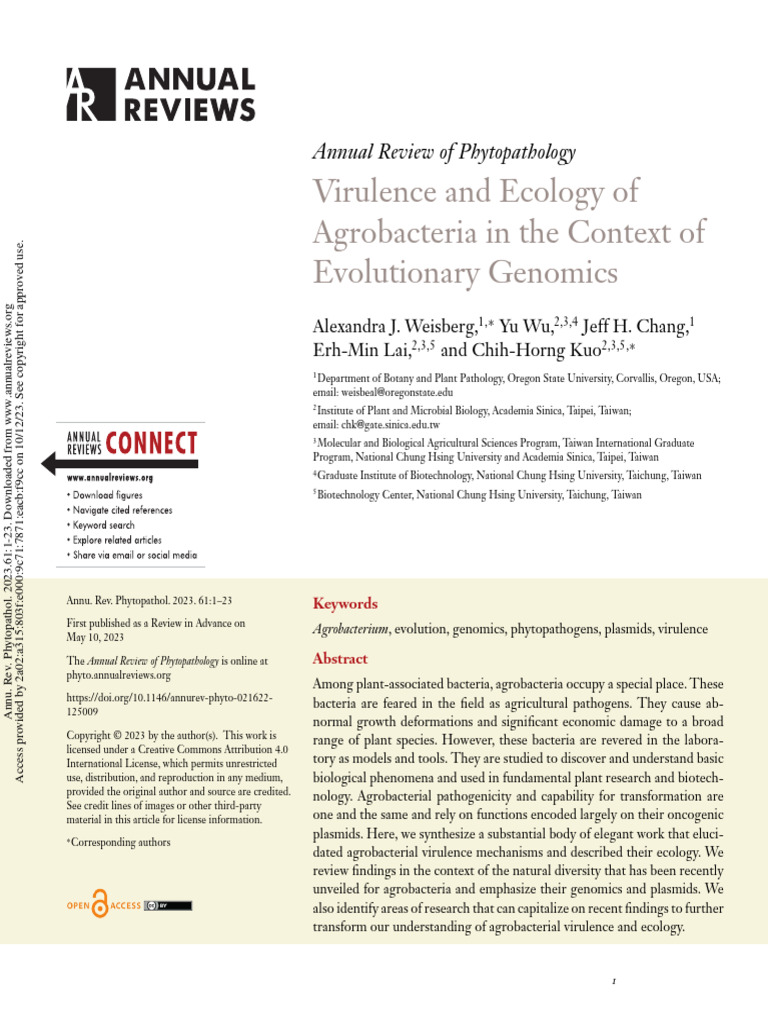Weisberg Et Al 2023 Virulence and Ecology of Agrobacteria in The Context of Evolutionary ...