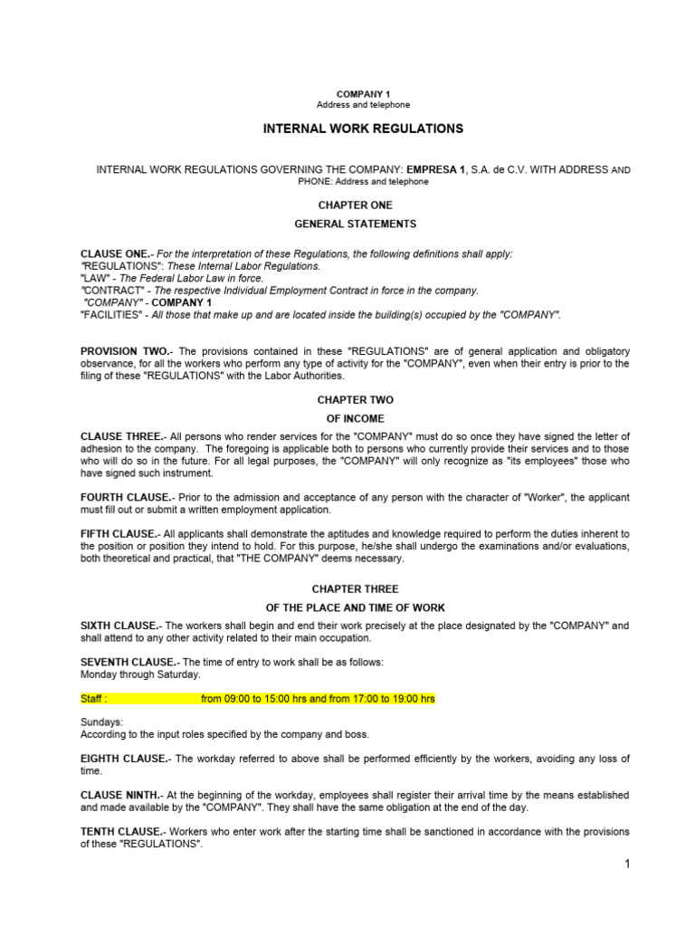 Internal Regulations Example 1 | PDF | Finance & Money Management