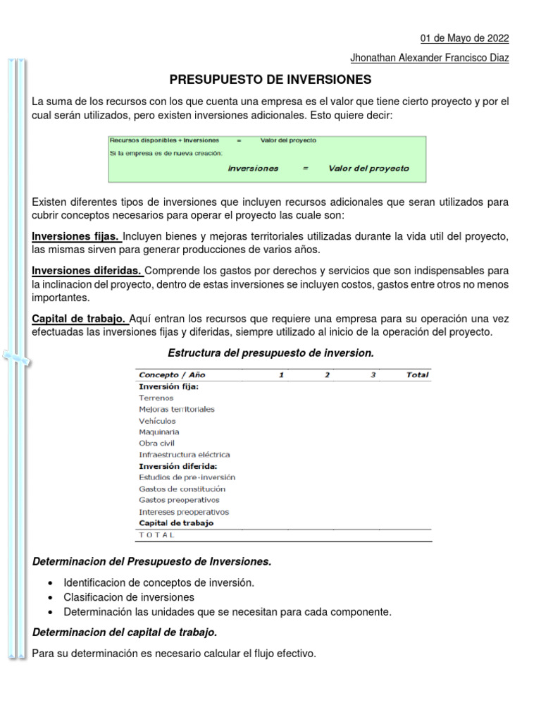 Presupuesto de Inversiones | PDF