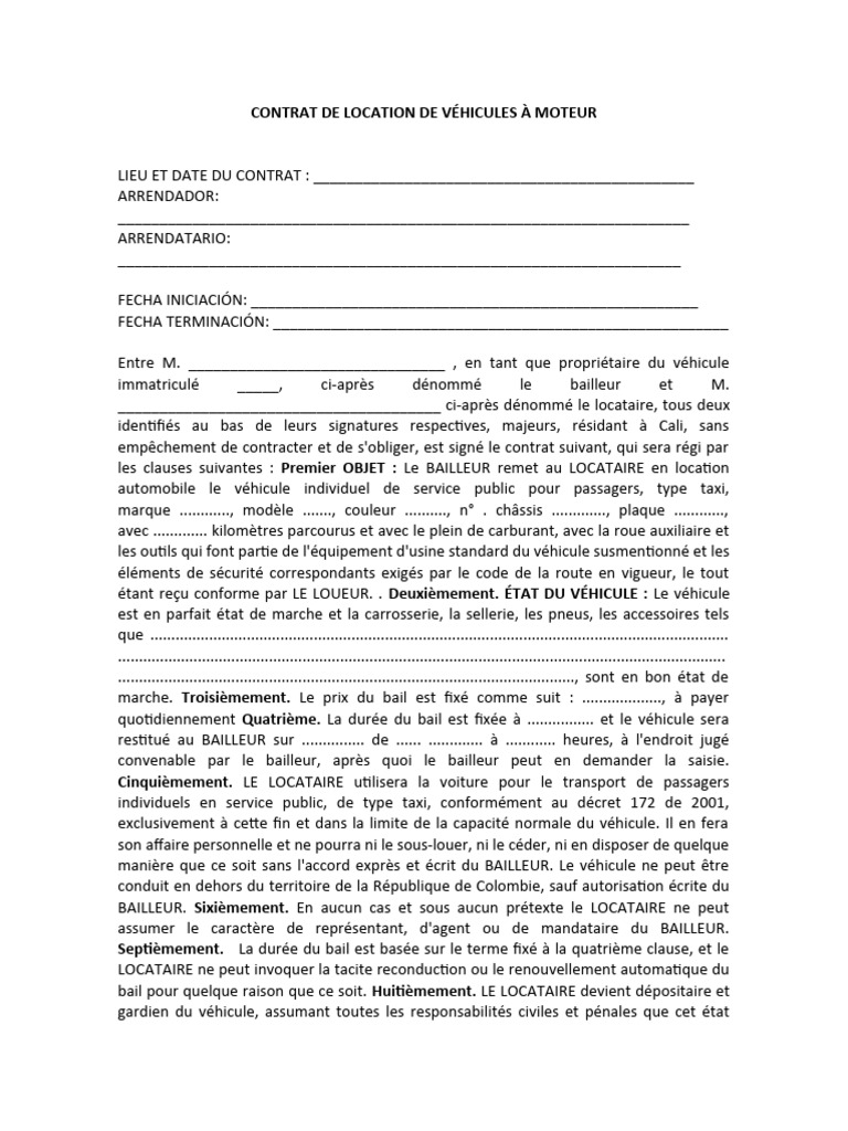 Contrat de Location de Véhicule Taxi | PDF