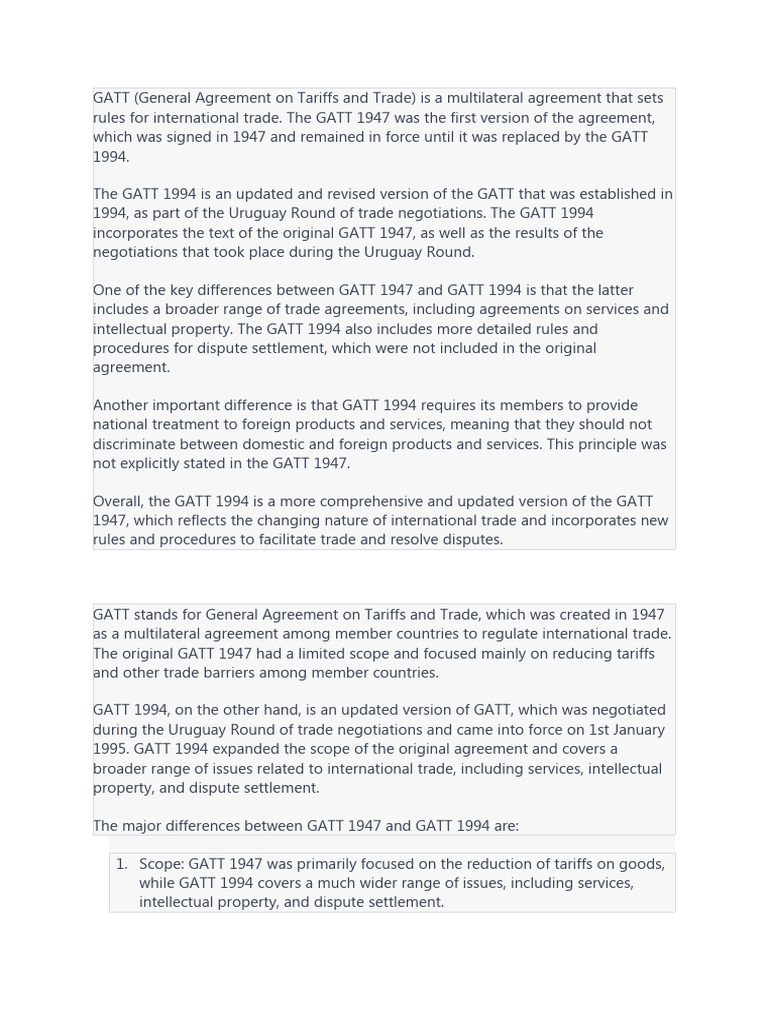 GATT Difference | PDF