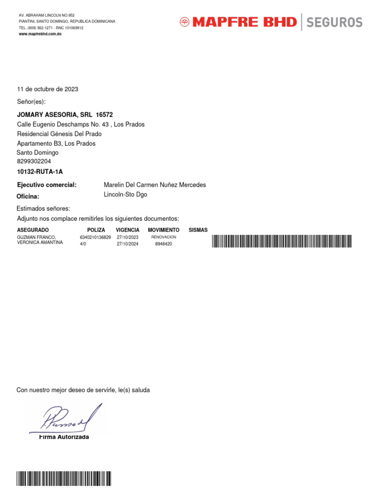Impresion 6340210136829 11102023 PSINDYS 10315099 | PDF | Póliza de ...