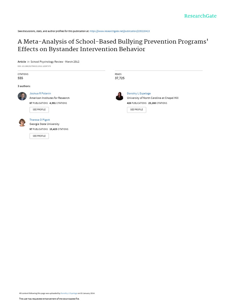 Polanin Espelage Pigott 2012 A Meta-Analysis of School-Basd Bullying ...