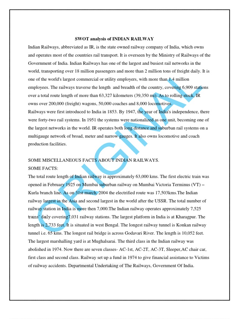 Indian Railway Swot Analysis | PDF | Rail Transport | Train