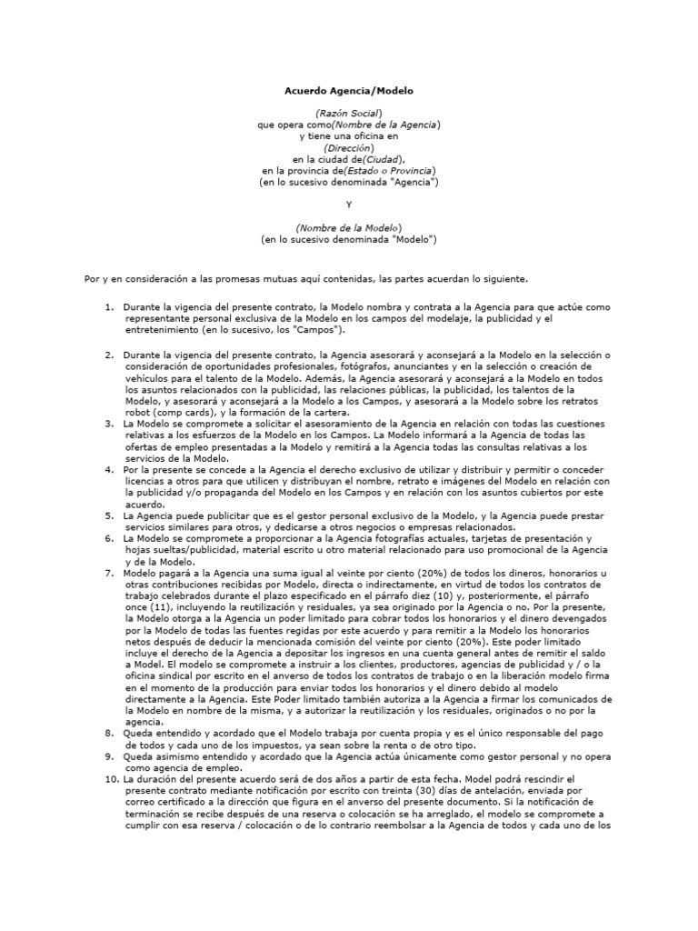 Contrato de modelaje y agencia | PDF | Publicidad