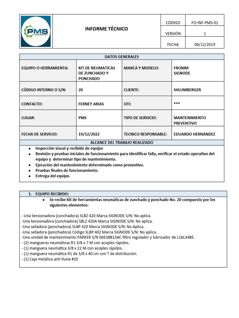 Informe Tecnico Matto Herram Neumática | PDF | Bienes manufacturados