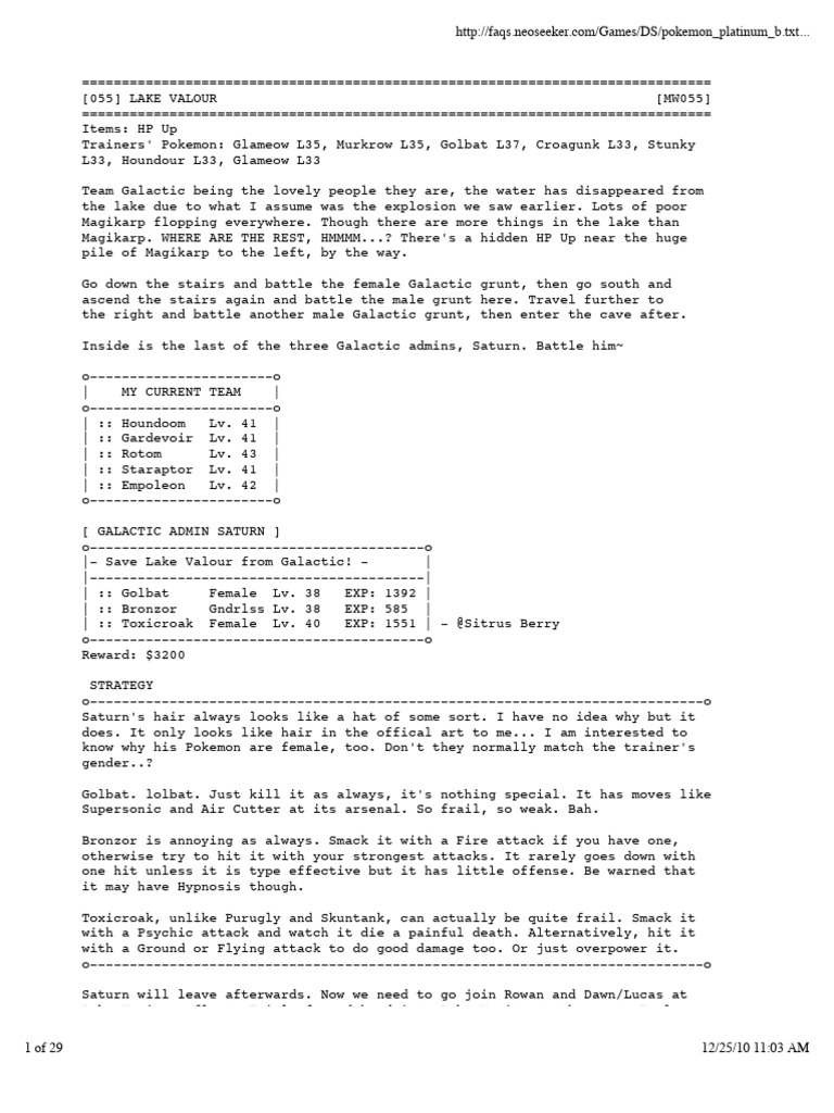 Dokumen - Tips Pokemon Platinum Guide | PDF | Pokémon