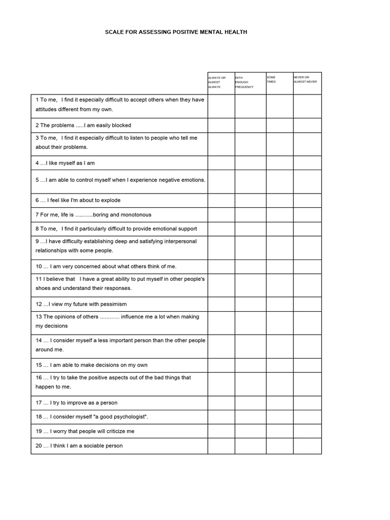 Scale To Assess Positive Mental Health | PDF