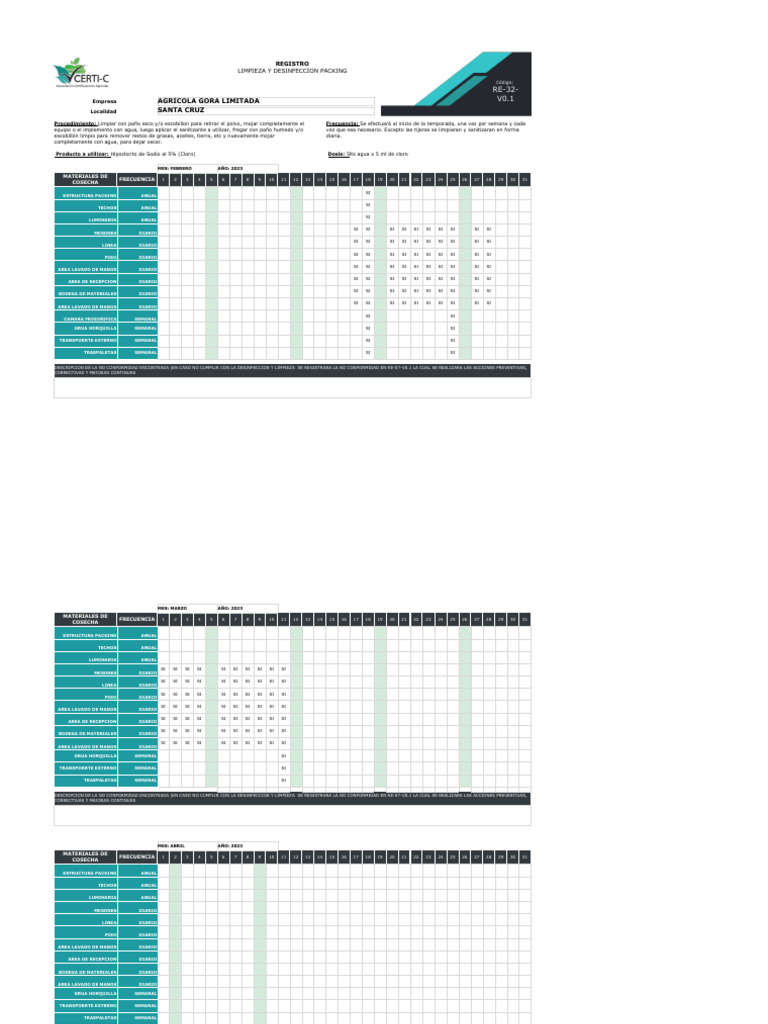 RE-32-V0.1 Limpieza y Desinfeccion PACKING | PDF