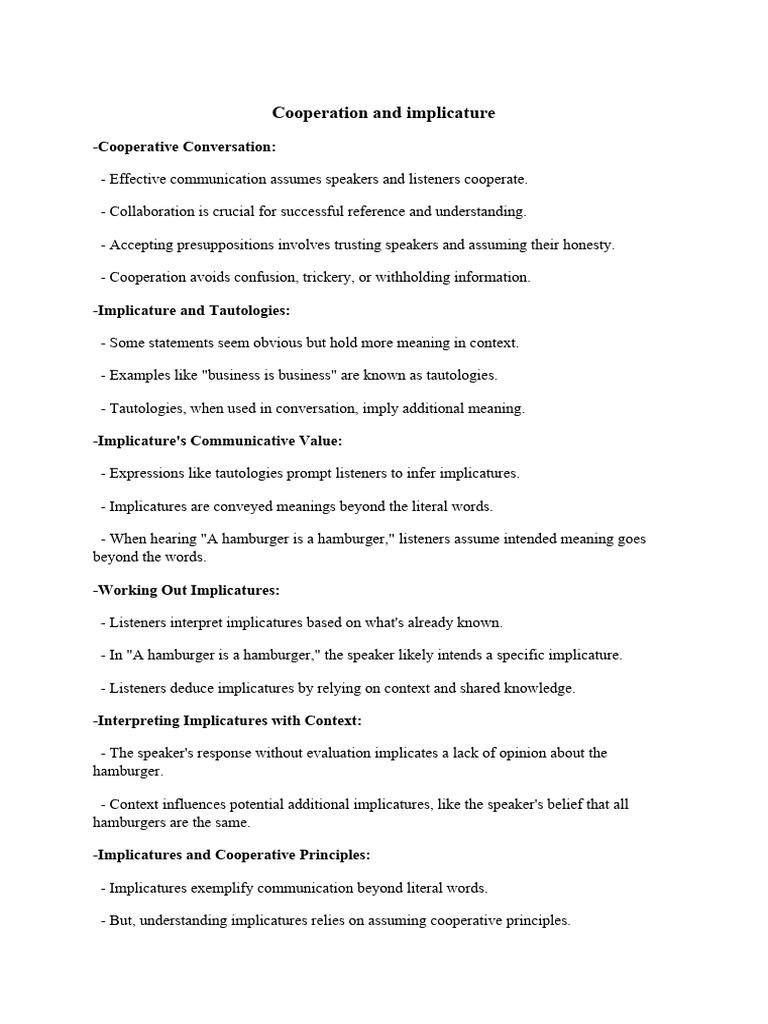 Cooperation and Implicature | PDF