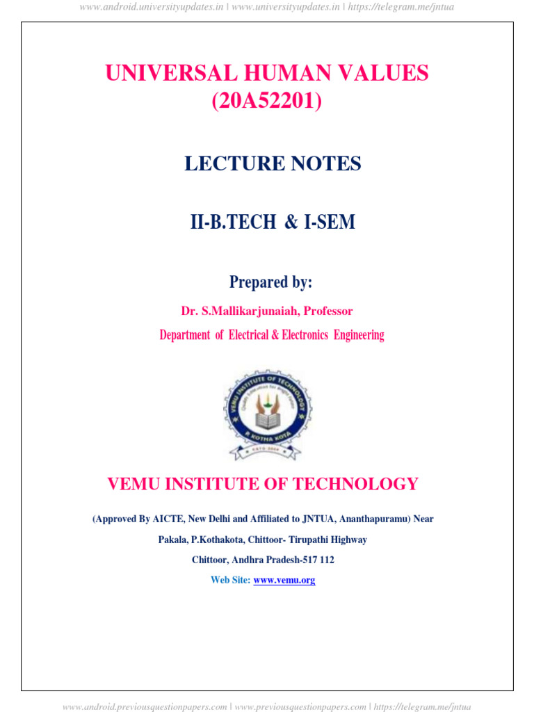 JNTUA Universal Human Values Notes - R20 EEE | PDF