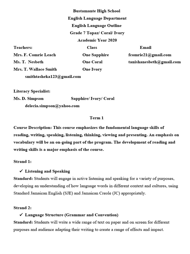 English Lower Band Course Outline | PDF | Word | English Language
