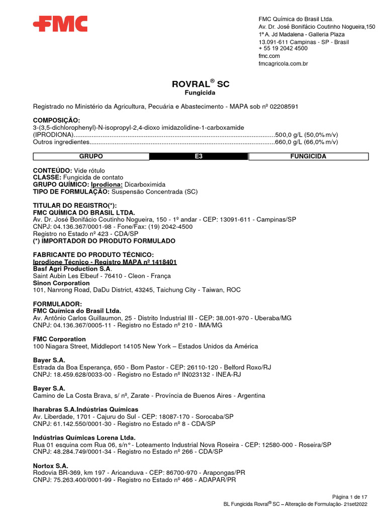 Bula - Rovral SC | PDF | Agricultura | Nuvem