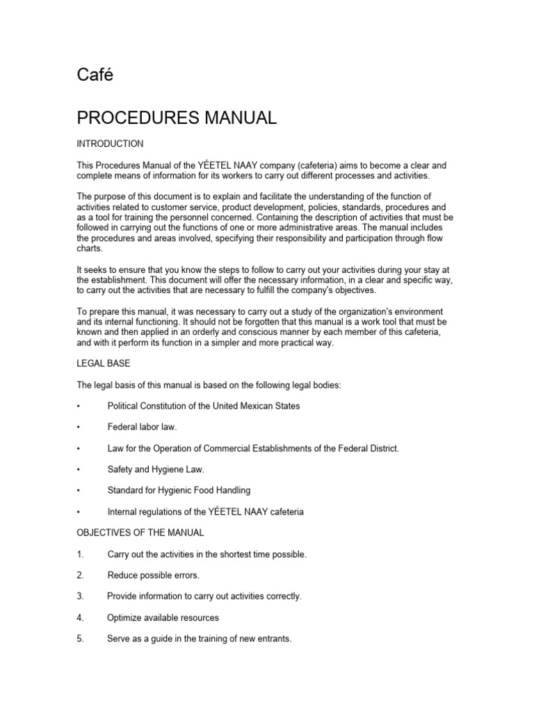 Cafeteria Procedures Manual | PDF | Information | Mill (Grinding)