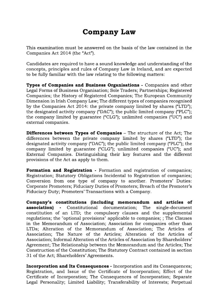 Company Law Syllabus | PDF