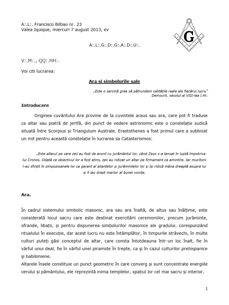 Ara Şi Simbolurile Ei În Loja Însoţitorilor | PDF