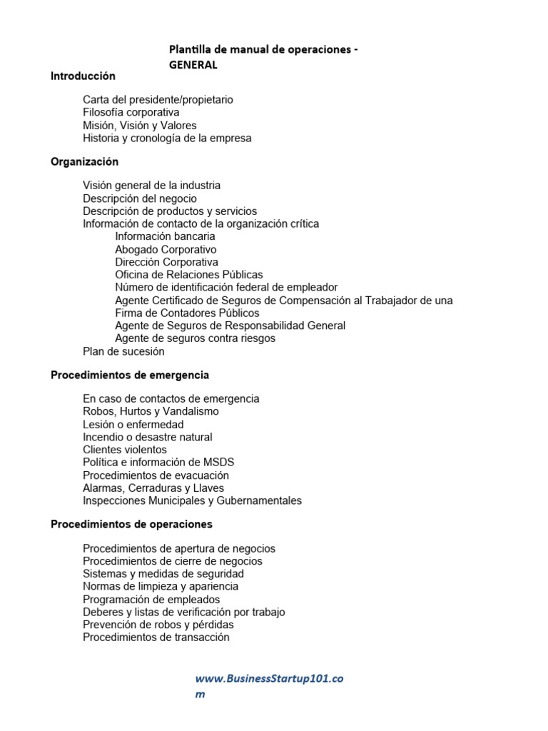 Plantilla de Manual de Operaciones Empresariales | PDF | Crecimiento ...