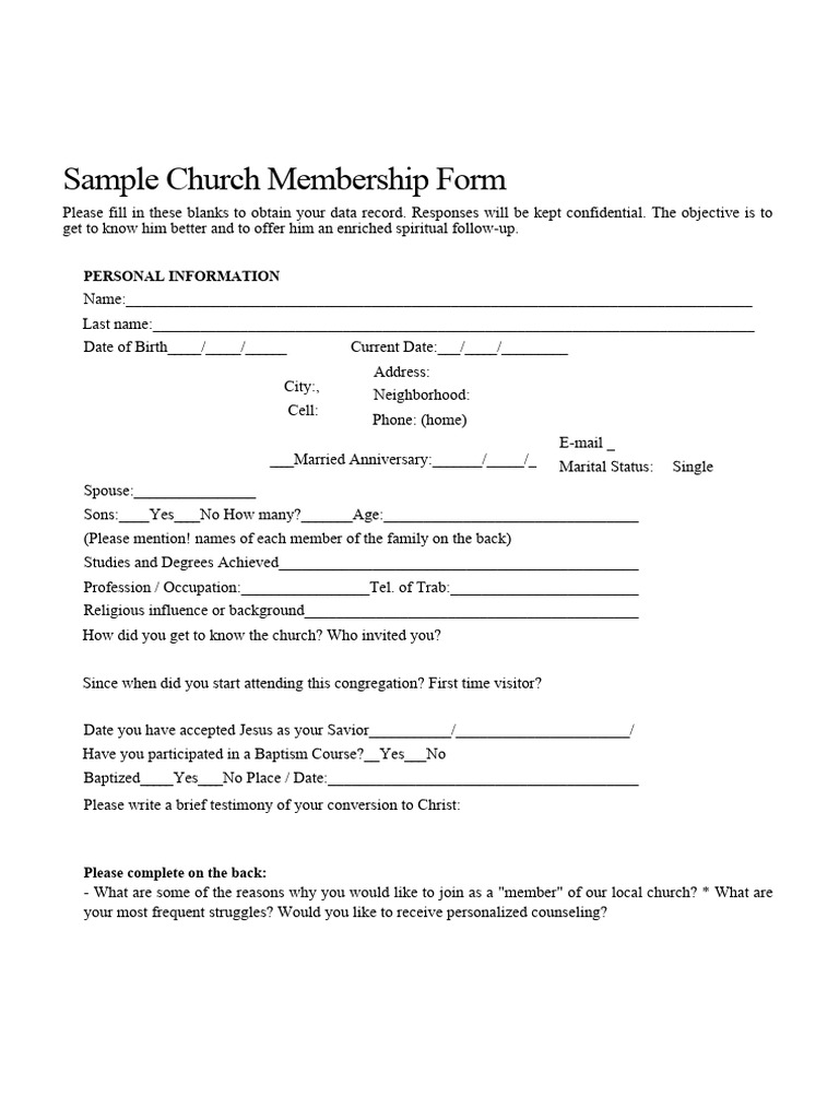 Sample Church Membership Form | PDF | Abrahamic Religions | Christian ...