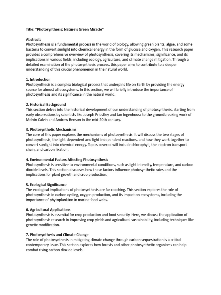 Photosynthesis Research Paper | PDF