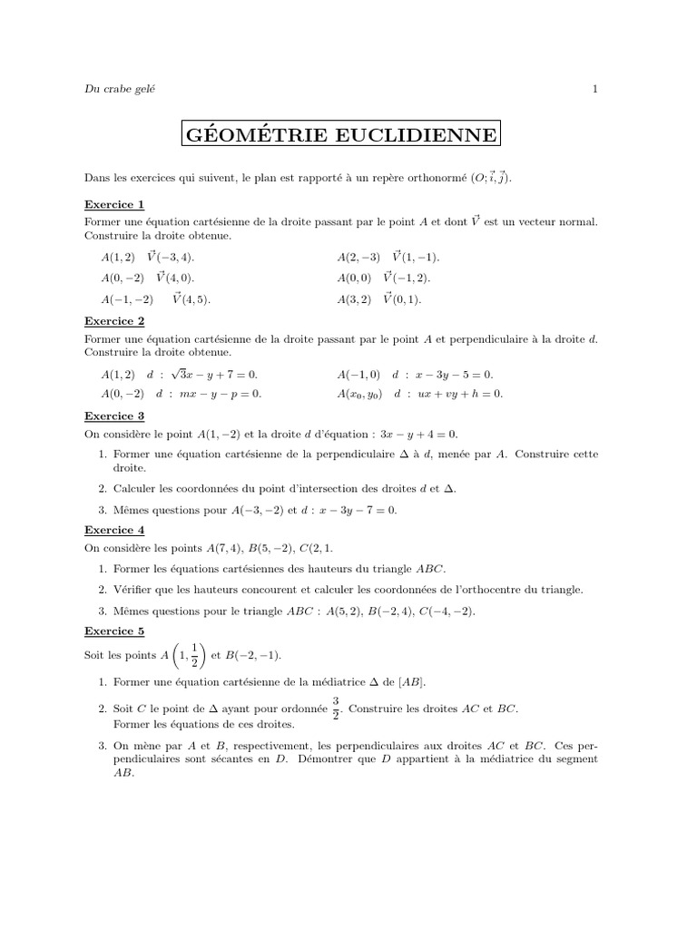 Exercices de géométrie euclidienne | PDF | Coordonnées cartésiennes ...