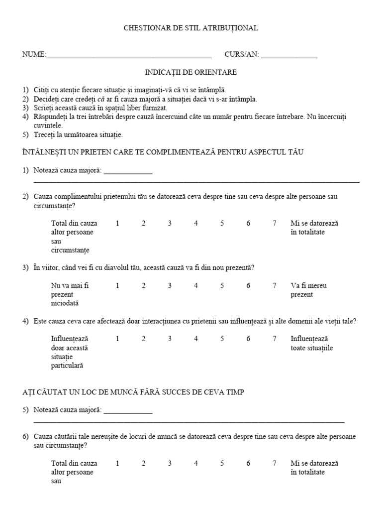 Chestionar de Stil de Atribuire | PDF | Ajedrez